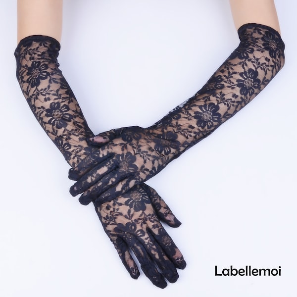 Long Black Lace Gloves - Etsy