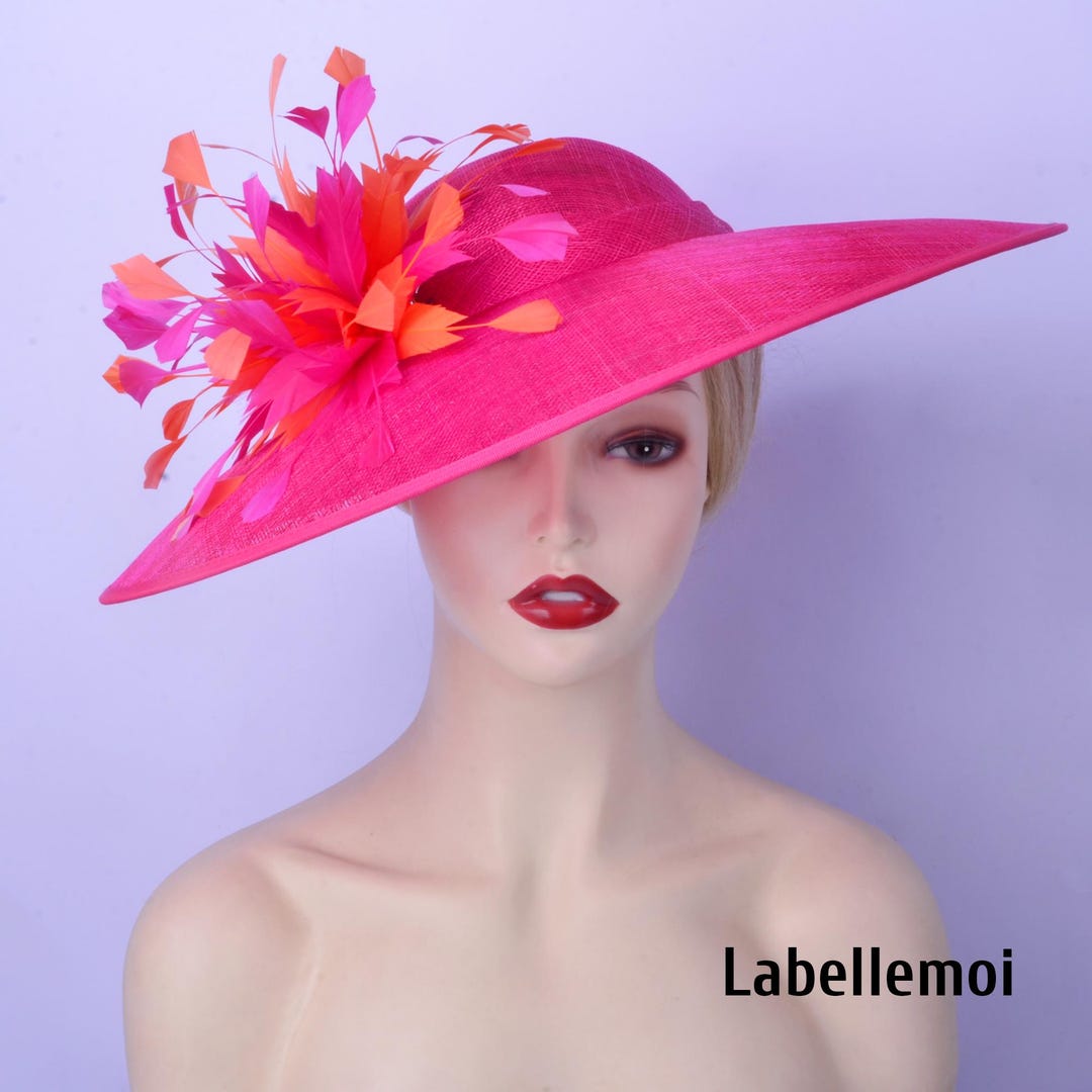 New Large Hot Pink Fascinator Hat Fuchsia Sinamay Saucer Hatinator ...