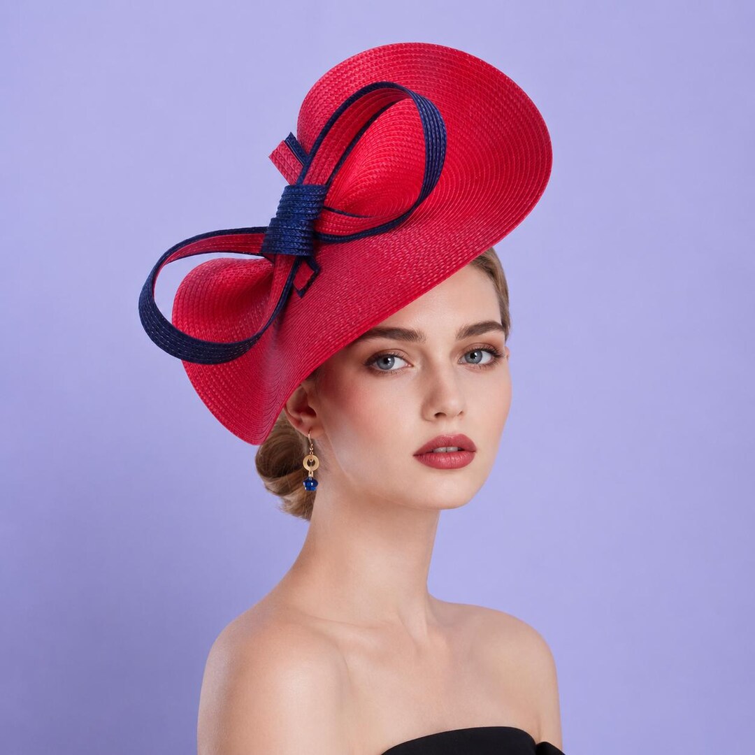 Red & Navy Blue Fascinator Hat, Ascot Derby Wedding Headpiece - Etsy