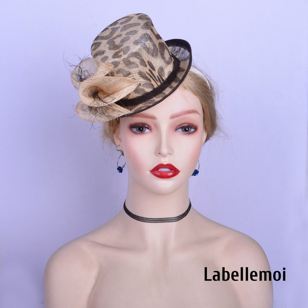 New Leopard Print Fascinator Natural/brown Mini Top Hat Kentucky Derby ...