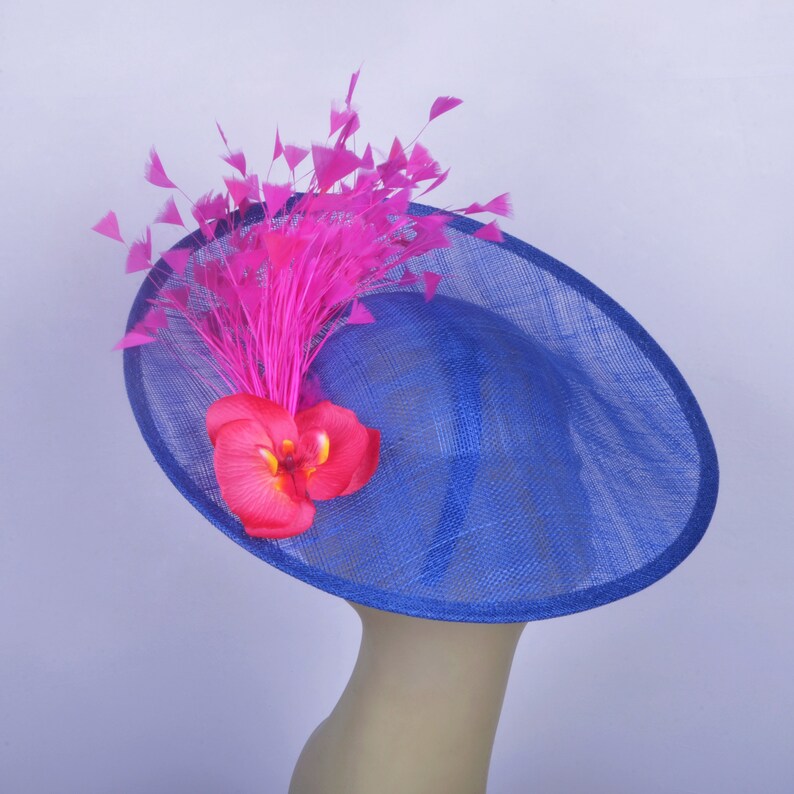 New Royal/fushcia Hot Pink Big Sinamay Saucer Fascinator - Etsy