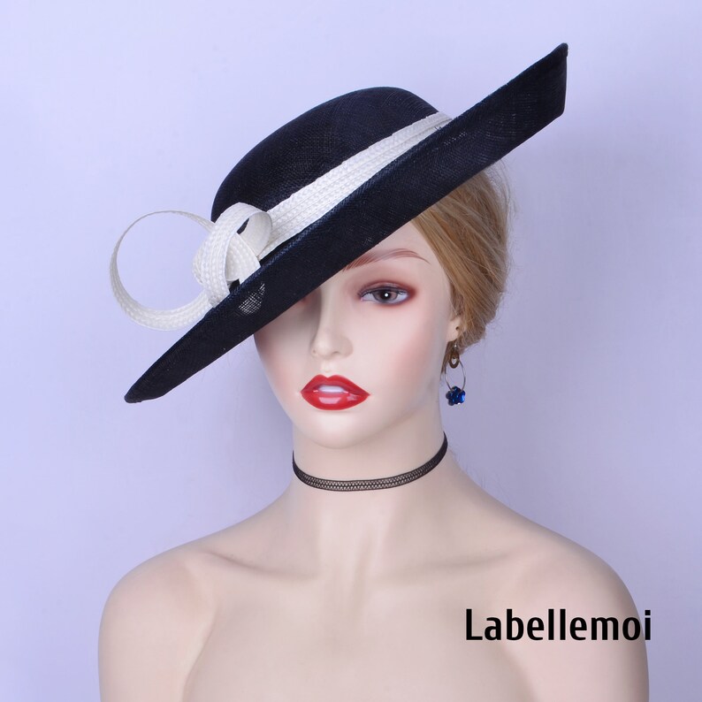 Unique Design Black/ivory Sinamay Hat Fascinator Cream Saucer - Etsy