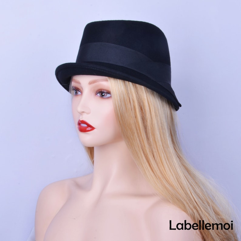 SALE Exclusive Two Sides Elegant Black Trilby Wool Felt Hat | Etsy