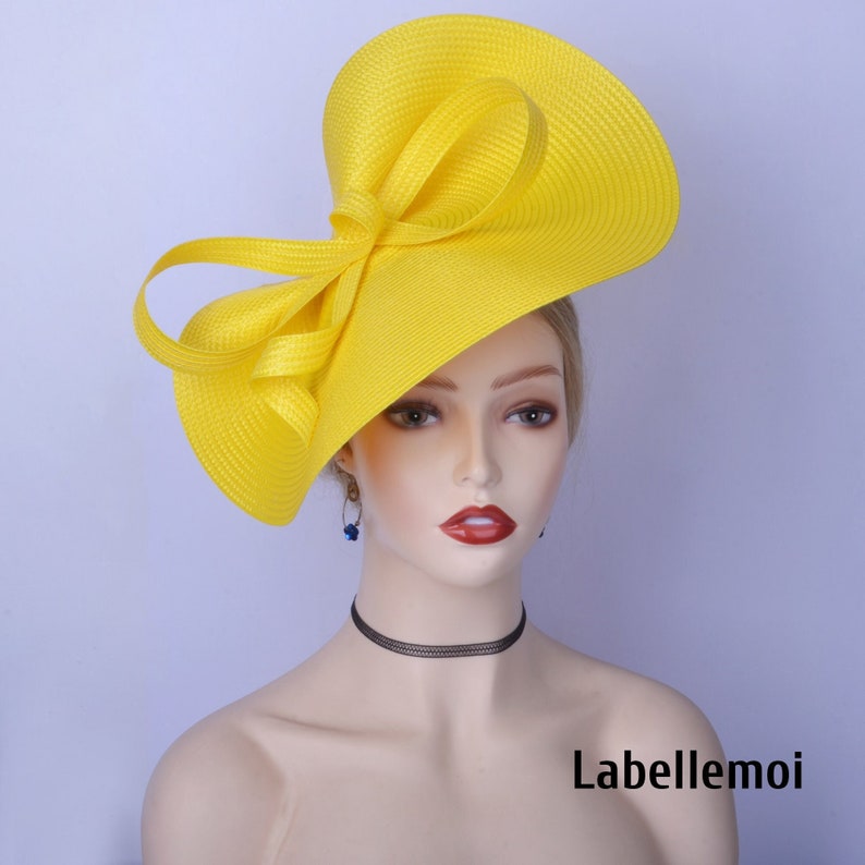 New Bright Yellow Fascinator Large Saucer Hatinator Church Hat - Etsy