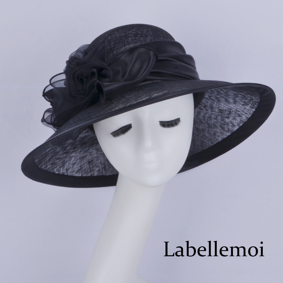 NUEVO Sombrero de iglesia negro Sombrero de vestir formal para mujer ...