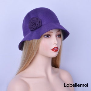 SALE Fashion Purple Wool Felt Hat Winter Hat W/handmade Ribbon Rossett ...