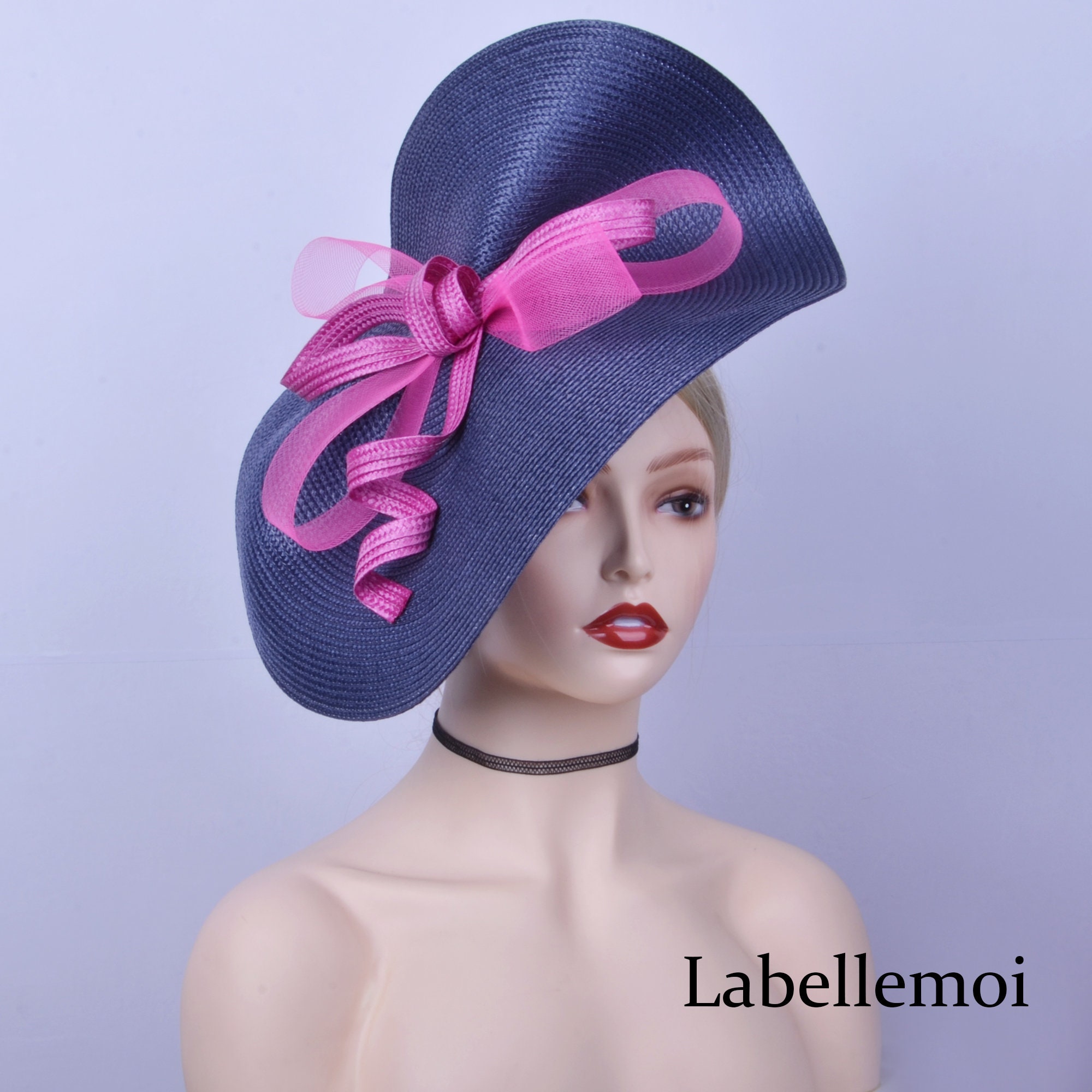 Large Navy Blue/fuchsia Pink Fascinator Saucer Hatinator | Etsy