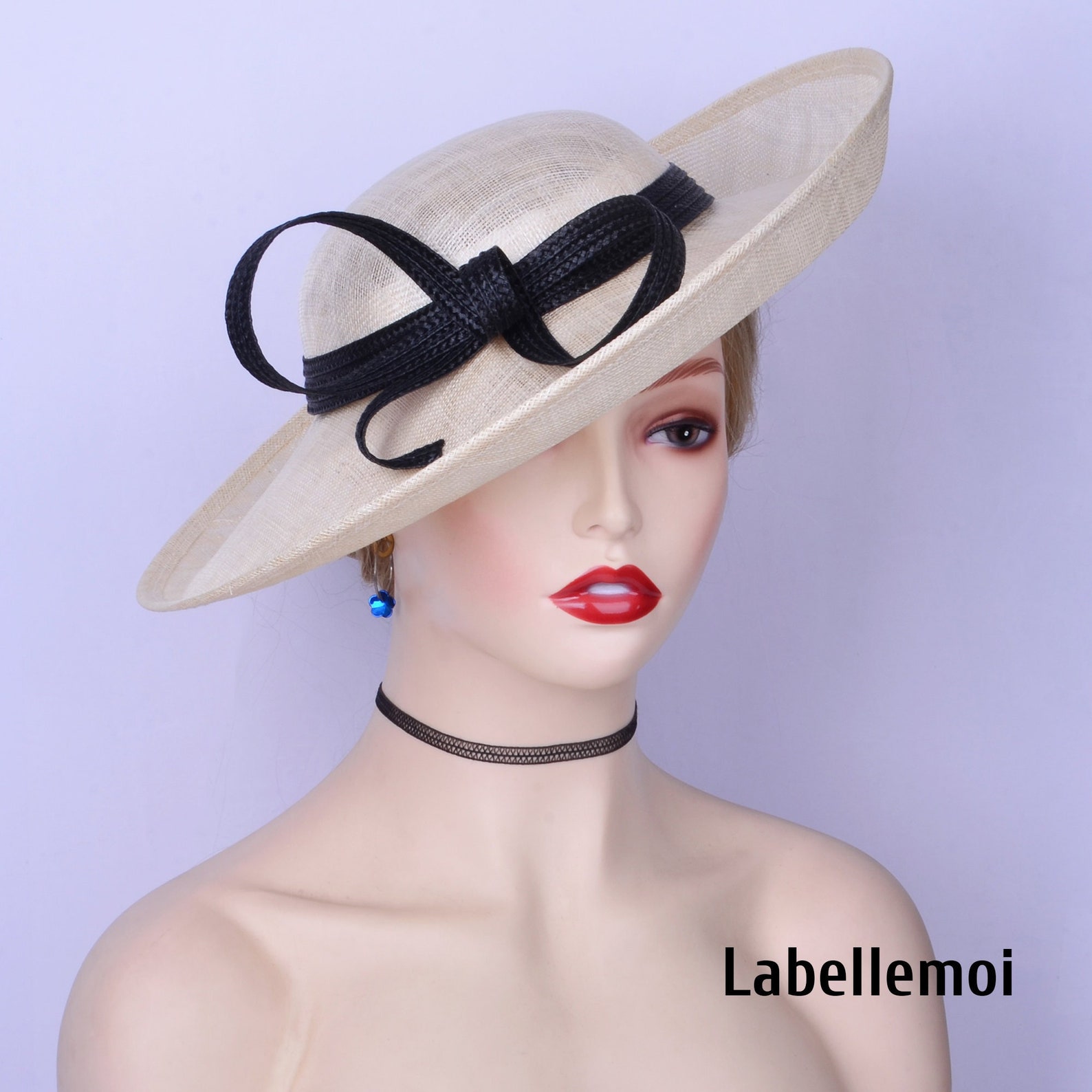Unique Design Ivory/black Sinamay Hat Fascinator Cream Saucer - Etsy