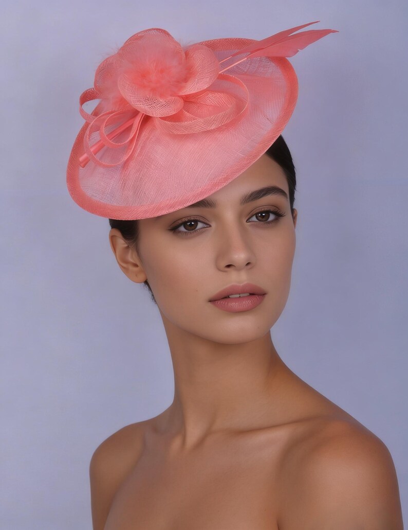 Coral Sinamay Fascinator, Feather Kentucky Derby Hat - Etsy