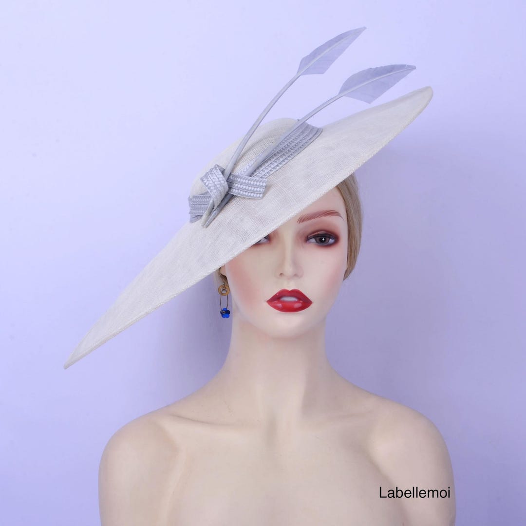 Ivory Sinamay Kentucky Derby Hat, Silver Grey Feather Fascinator - Etsy