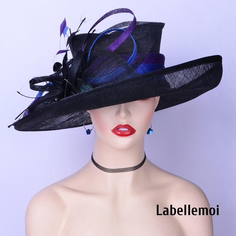 New Exclusive Design Black/purple/royal Sinamay Hat Large - Etsy