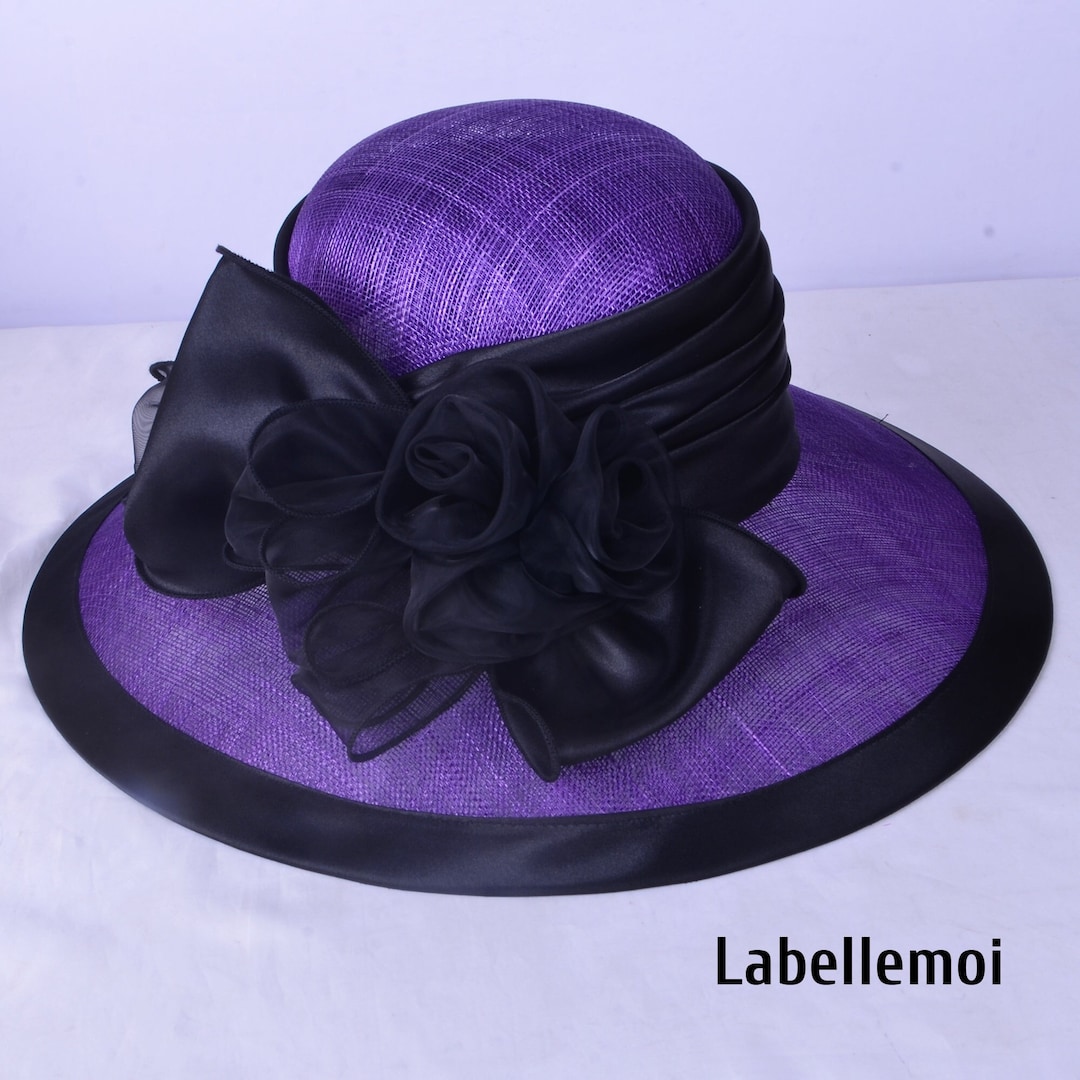 NEW Purple/black Church Hat Womens Formal Dress Hat Kentucky Derby Hat Asoct Hat Sinamay Hat ...