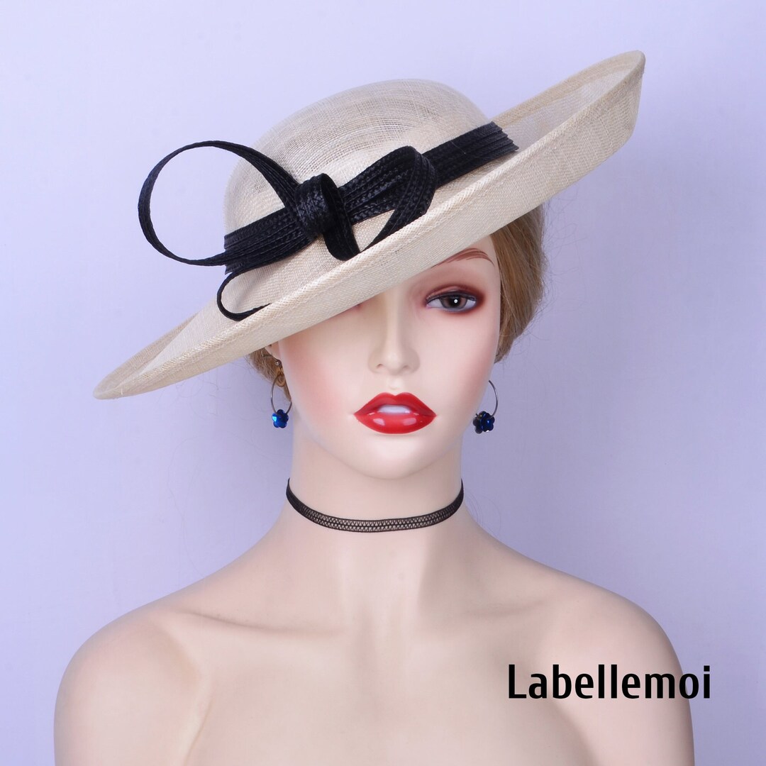 Unique Design Ivory/black Sinamay Hat Fascinator Cream Saucer - Etsy