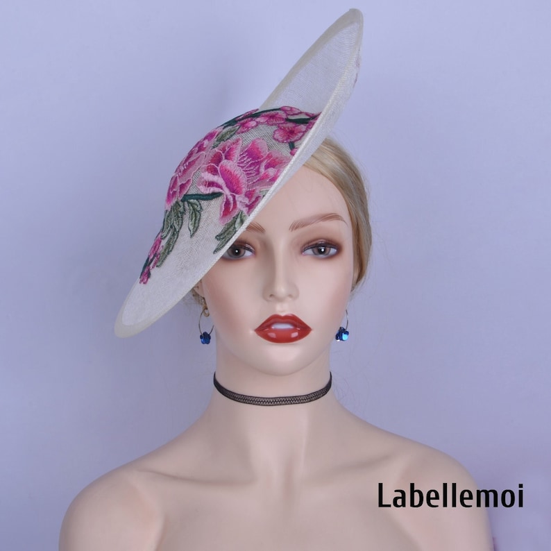 Chinoiserie Ivory/hot Pink Fuchsia/green Retro Sinamay Disc - Etsy