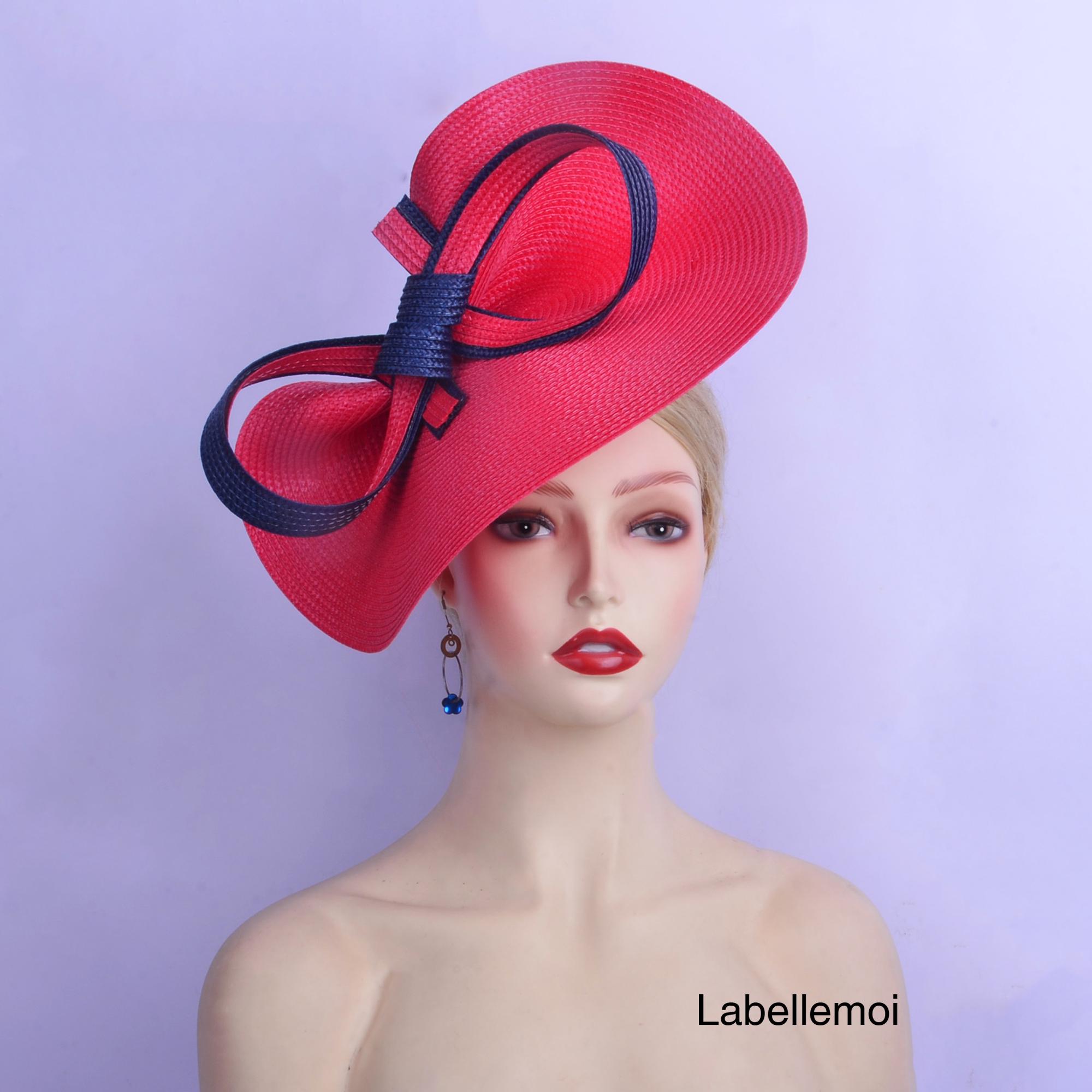 Red & Navy Blue Fascinator Hat, Ascot Derby Wedding Headpiece - Etsy