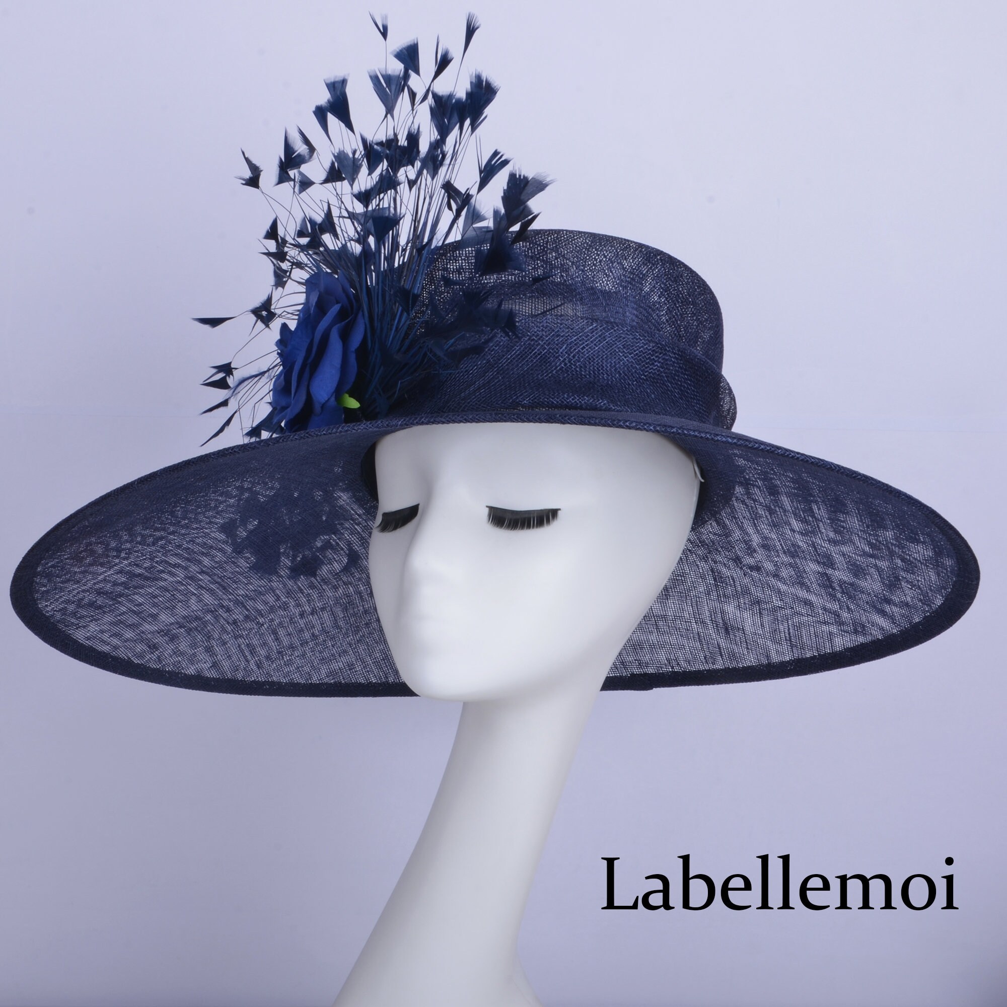 NEW Exclusive Navy Blue Derby Hat Large Sinamay Hat Dress | Etsy