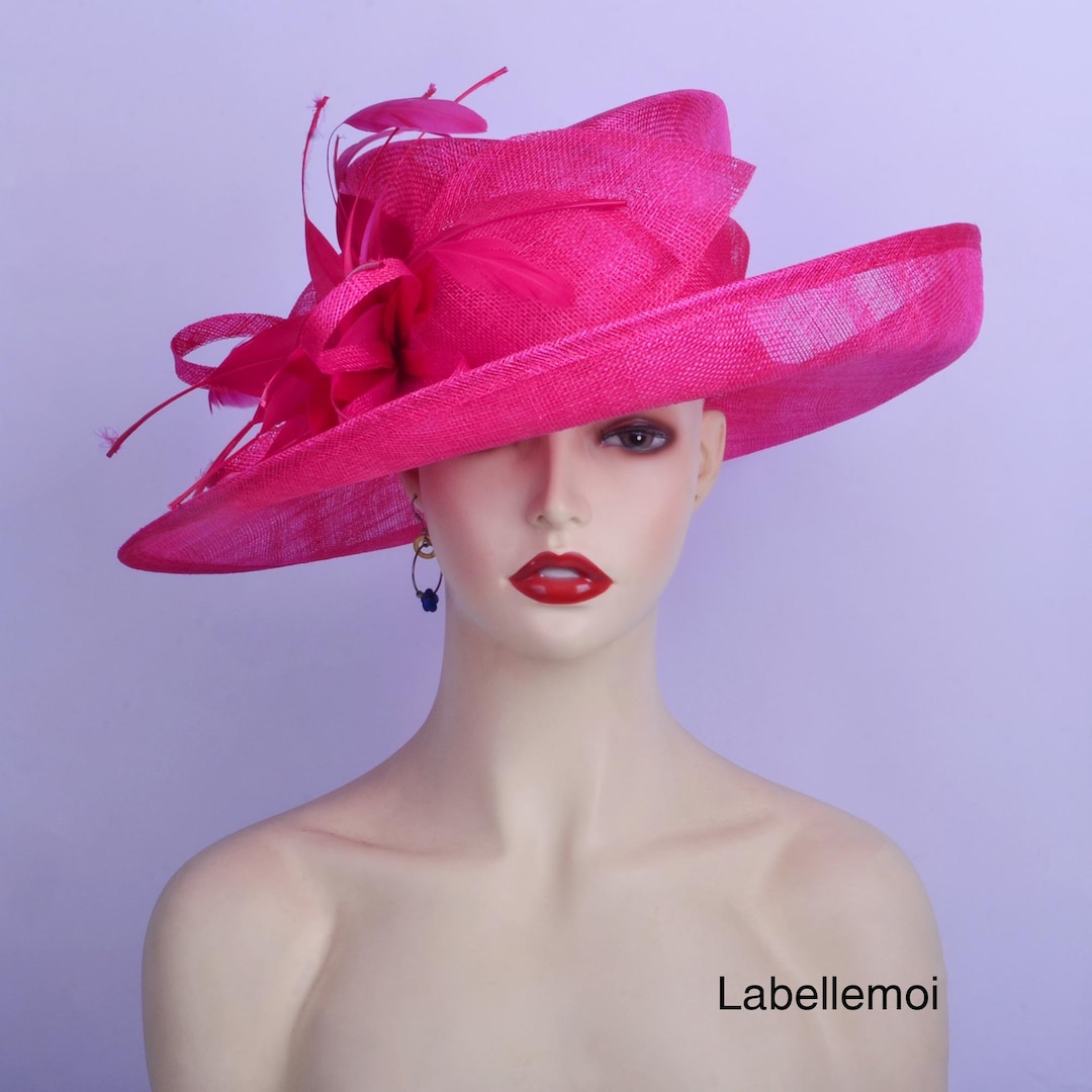 New Large Hot Pink Kentucky Derby Hat Fuchsia Sinamay Hat Formal Hat ...