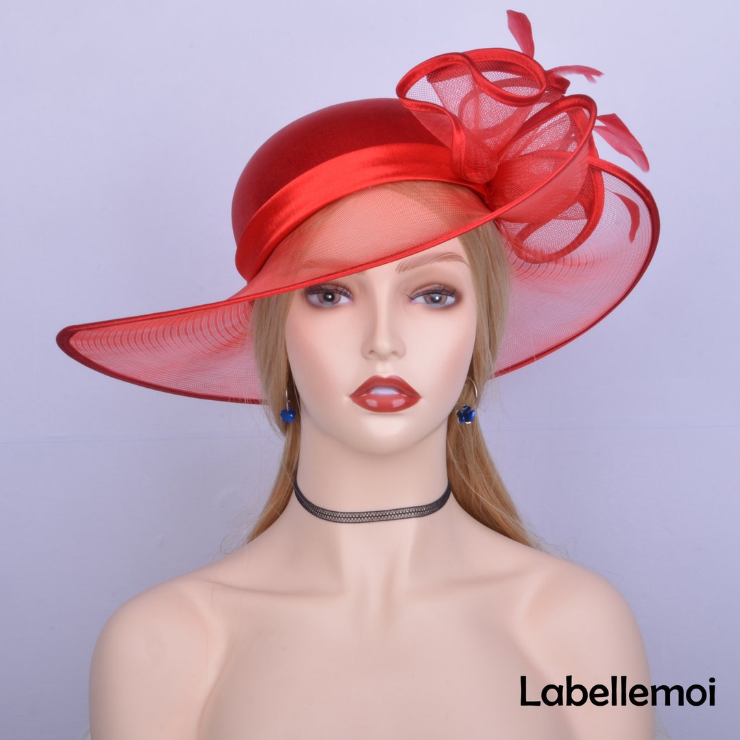 New Big Red Kentucky Derby Hat Wide Brim Hatinator Ascot Races Hat ...