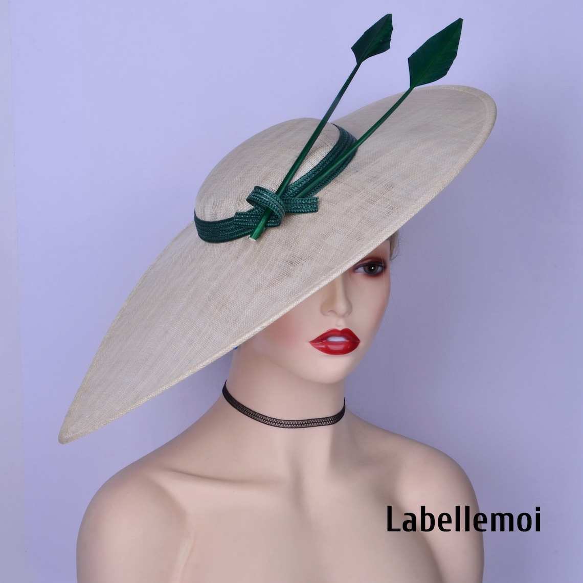 Exclusive Extra Large Ivory Kentucky Derby Hat Emerald Green Sinamay ...