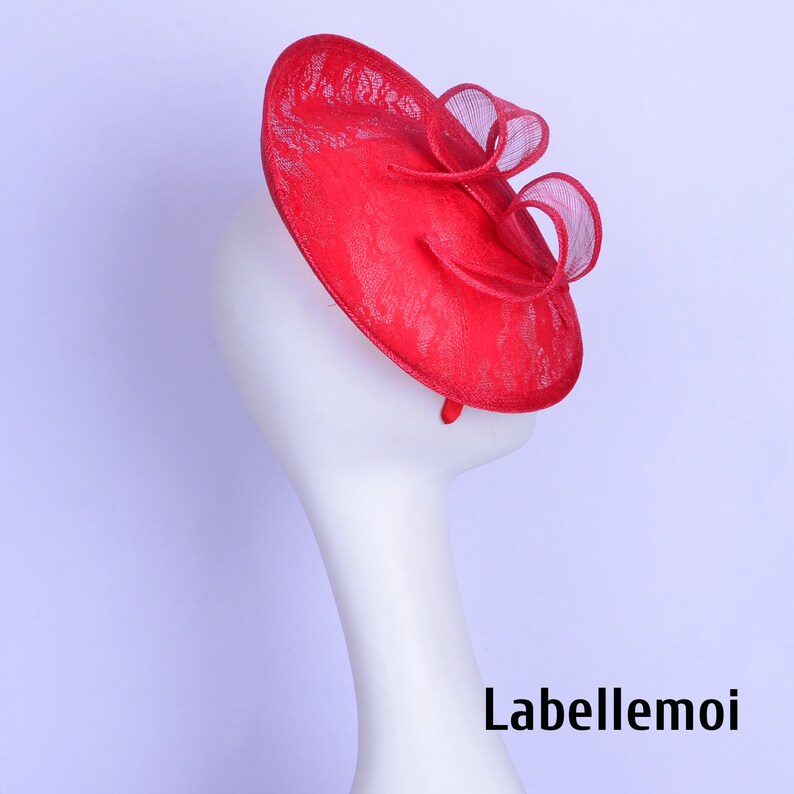 New Red Fascinator Sinamay Base Disc Hatinator Lace Hat - Etsy