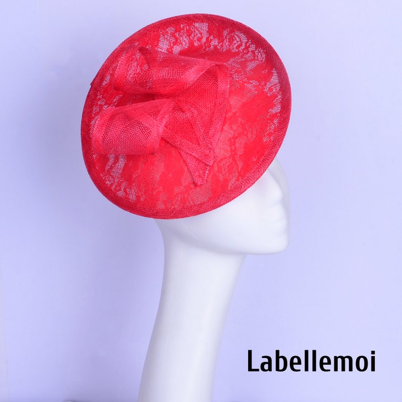 New Red Fascinator Sinamay Base Disc Hatinator Lace Hat - Etsy