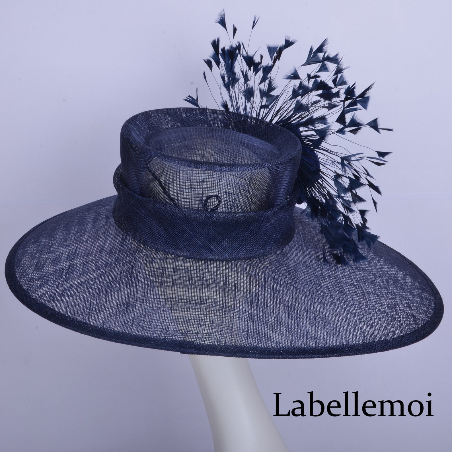 NEW Exclusive Navy Blue Derby Hat Large Sinamay Hat Dress | Etsy