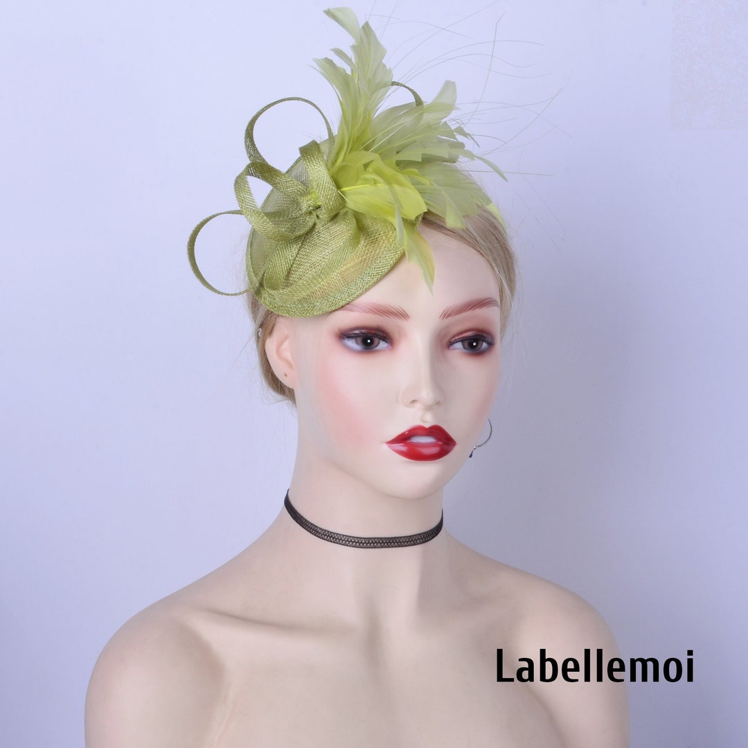 New Olive Green Fascinator Lime Green Sinamay Base Girl's Fascinator W ...