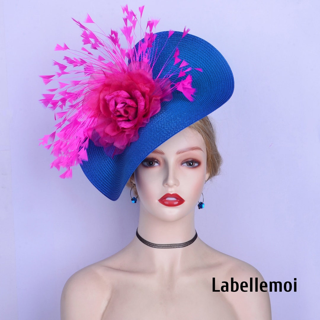 New Royal Blue/fuchsia Fascinator Hat Hot Pink Saucer Hatinator Church ...