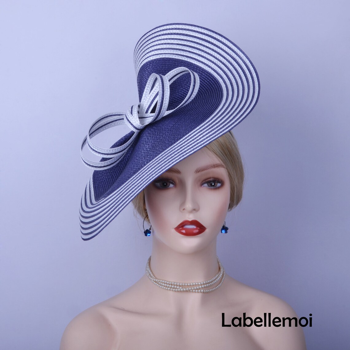 Navy Blue/white Stripe Fascinator Large Saucer Hatinator - Etsy