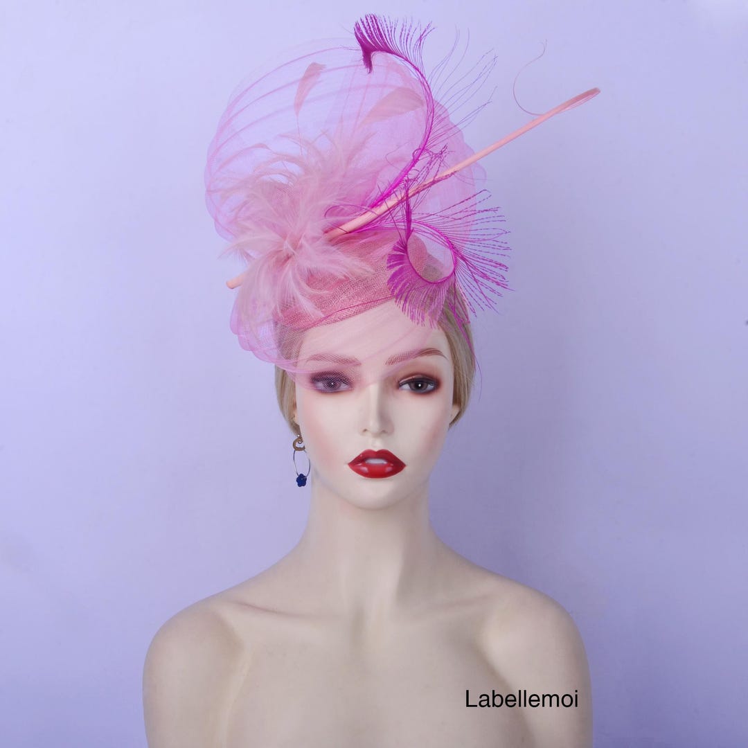 New Design Big Pink Sinamay Crin Fascinator With Feathers for Wedding ...