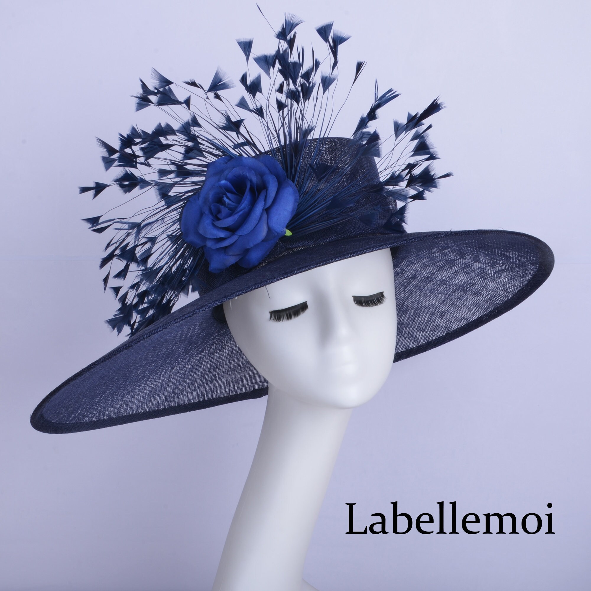 NEW Exclusive Navy Blue Derby Hat Large Sinamay Hat Dress | Etsy