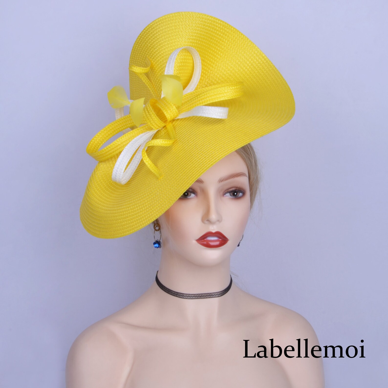 Exclusive Yellow/white Fascinator Hat Large Saucer Hatinator Church ...