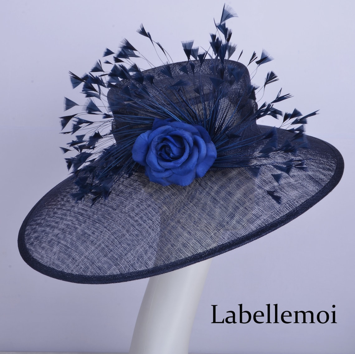 NEW exclusive Navy blue Derby hat Large sinamay hat dress | Etsy