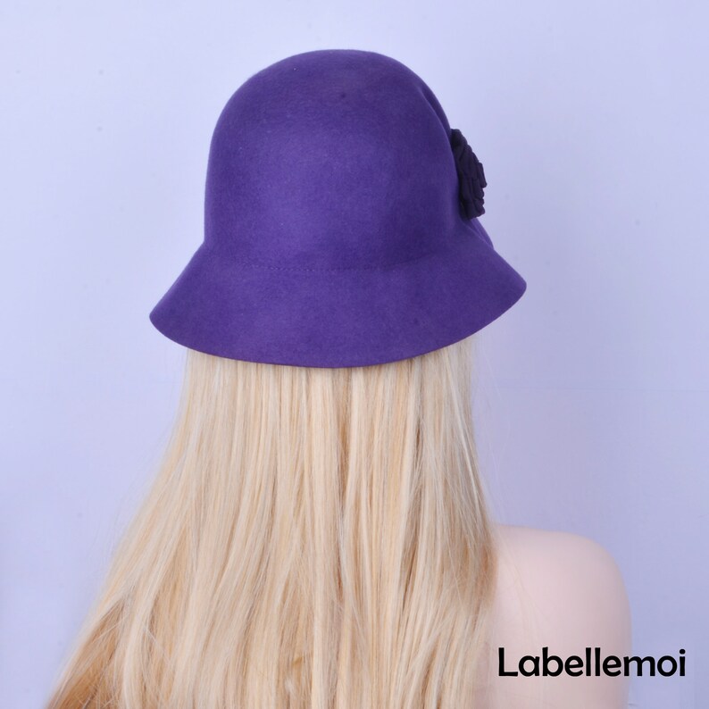 Purple Wool Felt Cloche Hat With Handmade Rosette - Etsy