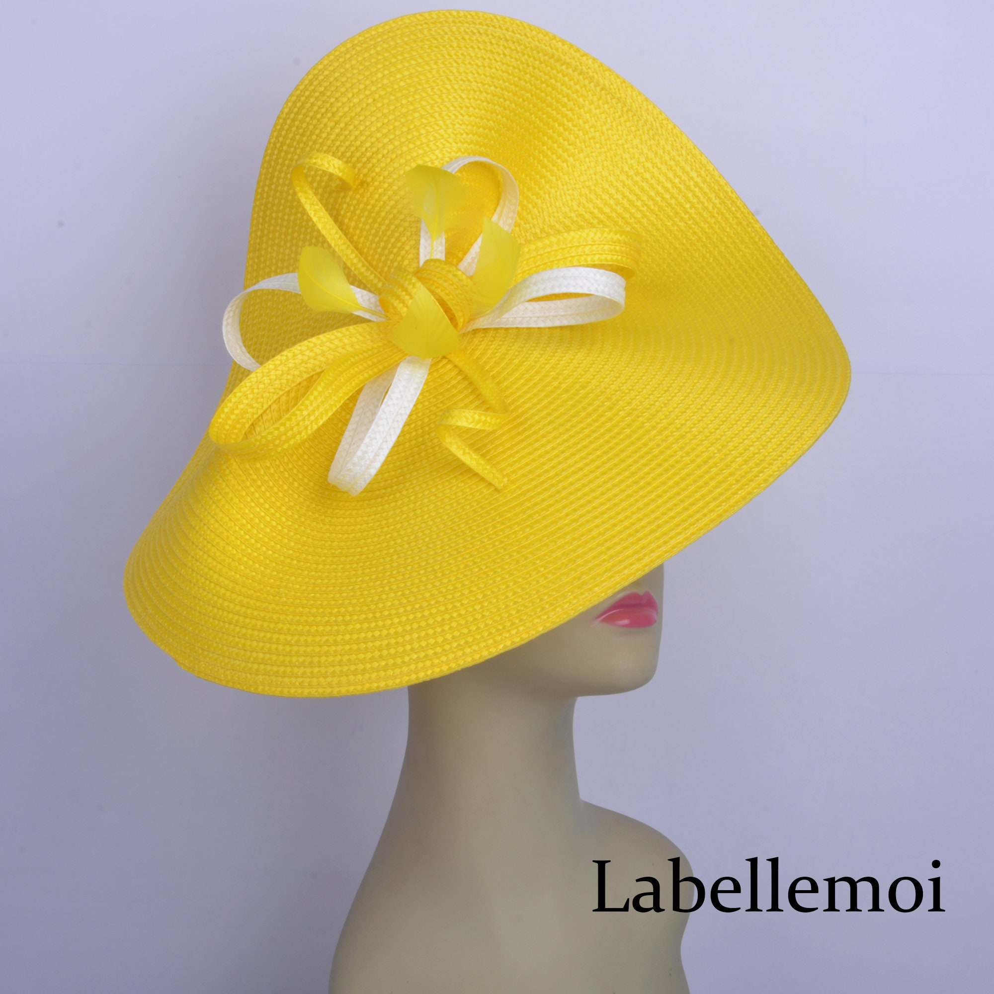 Exclusive Yellow/white Fascinator Hat Large Saucer Hatinator | Etsy UK