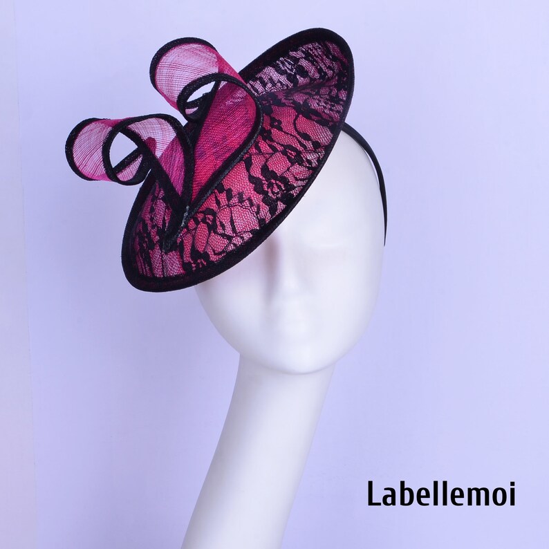 New Red Fascinator Sinamay Base Disc Hatinator Lace Hat - Etsy