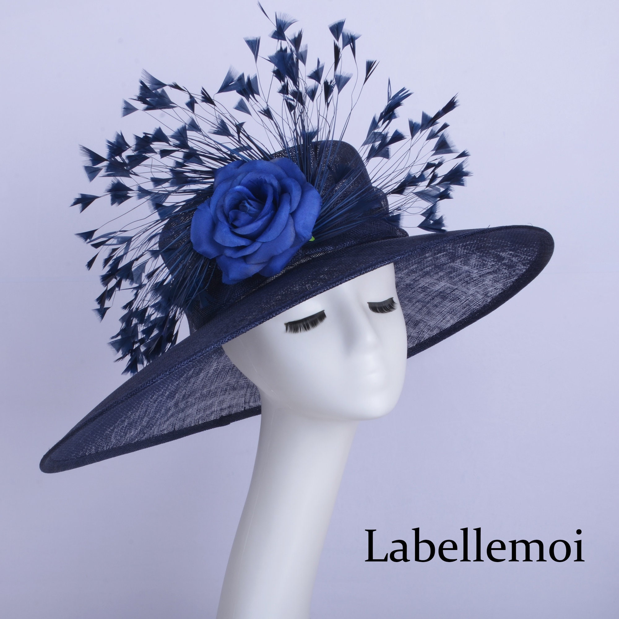 NEW Exclusive Navy Blue Derby Hat Large Sinamay Hat Dress | Etsy