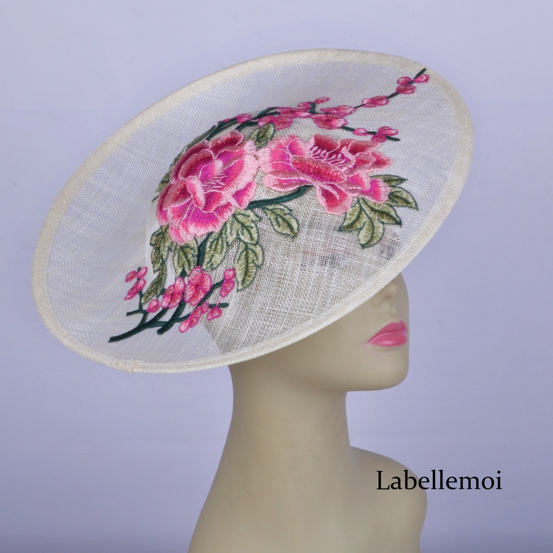 Chinoiserie Ivory/hot pink fuchsia/green retro sinamay disc | Etsy