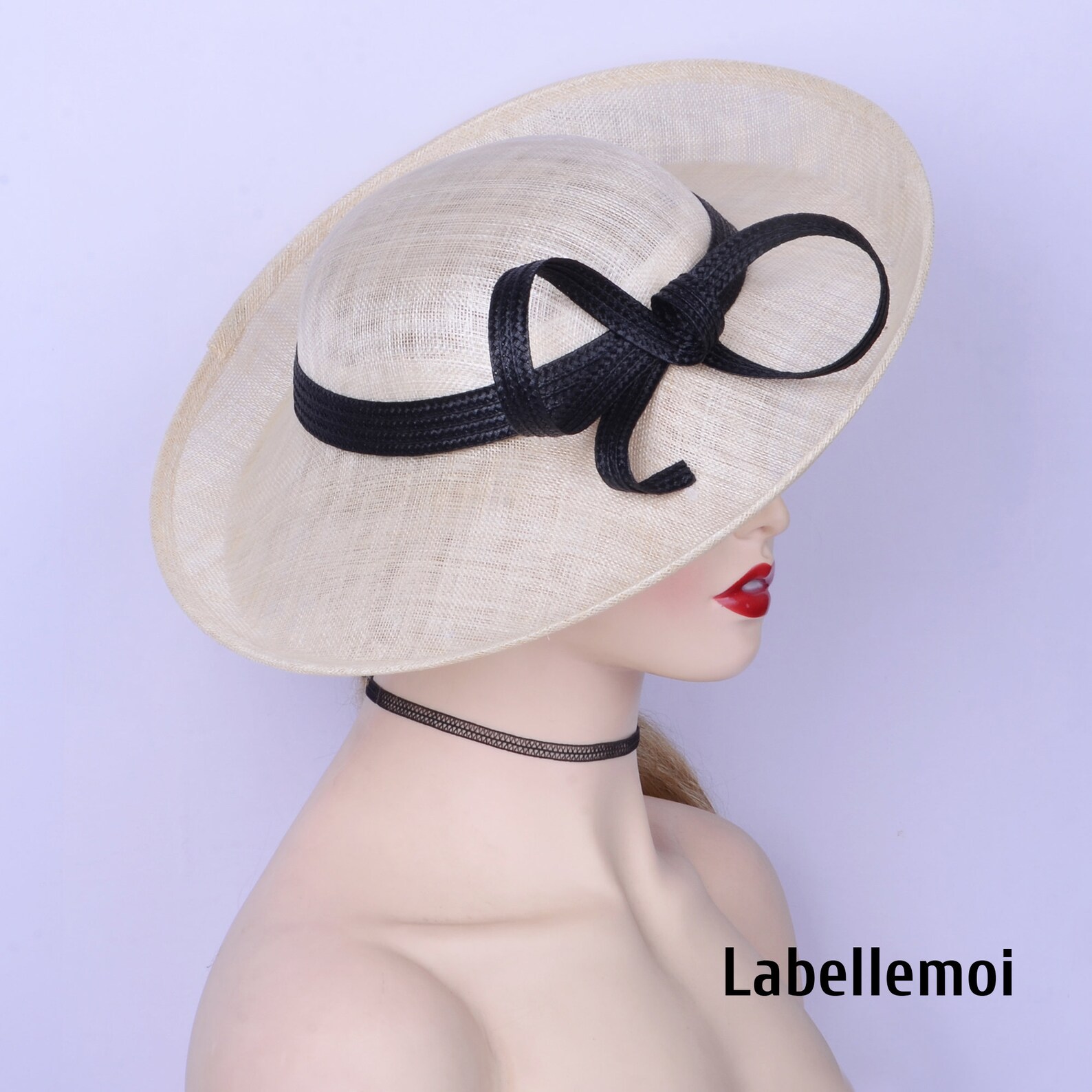 Unique Design Ivory/black Sinamay Hat Fascinator Cream Saucer - Etsy