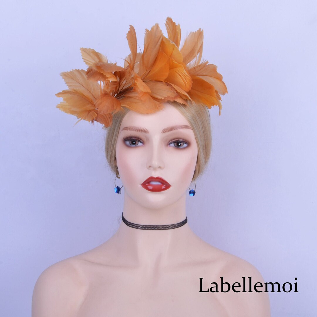 Rusty Gold Feather Crown Fascinator Hair Accessory for Wedding Kentucky ...