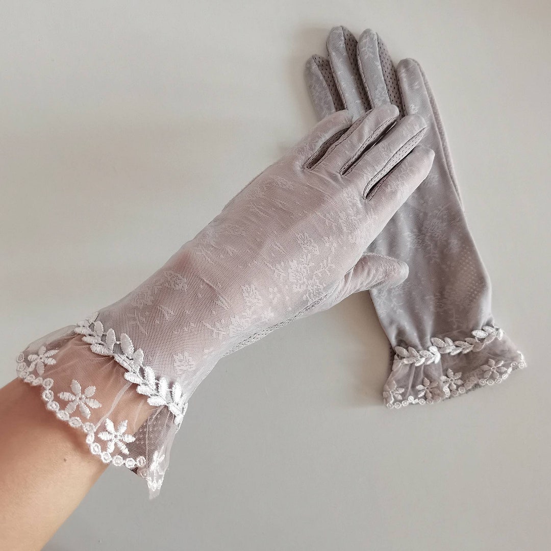 Silver Grey Lace Gloves, UV Protection, Touch Screen,derby Races ...