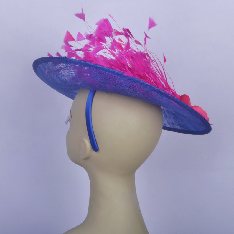 New Royal/fushcia Hot Pink Big Sinamay Saucer Fascinator - Etsy