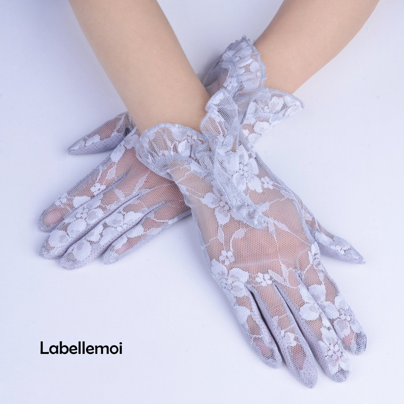 New Anti-uv Purple Lace Glove Womens Short Glove Big Flower Scallop ...
