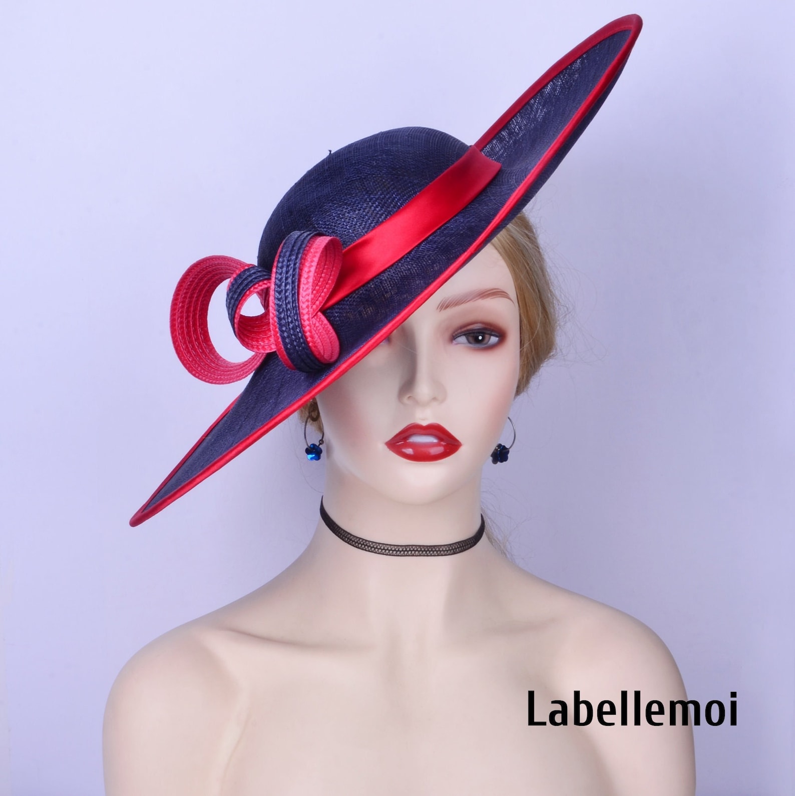 New Navy/red Derby Hat Extra Large Sinamay Fascinator Saucer - Etsy