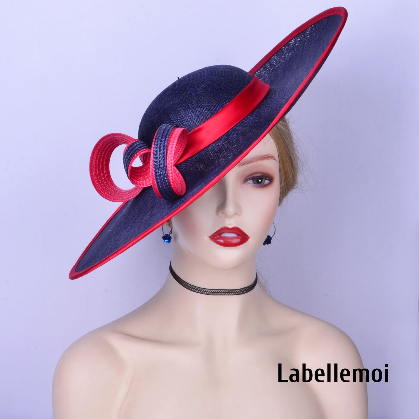 New Navy/red Derby Hat Extra Large Sinamay Fascinator Saucer - Etsy