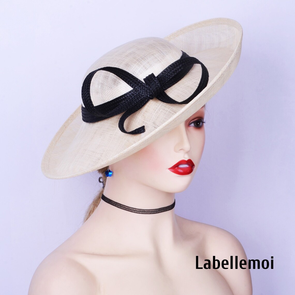 Unique Design Ivory/black Sinamay Hat Fascinator Cream Saucer - Etsy