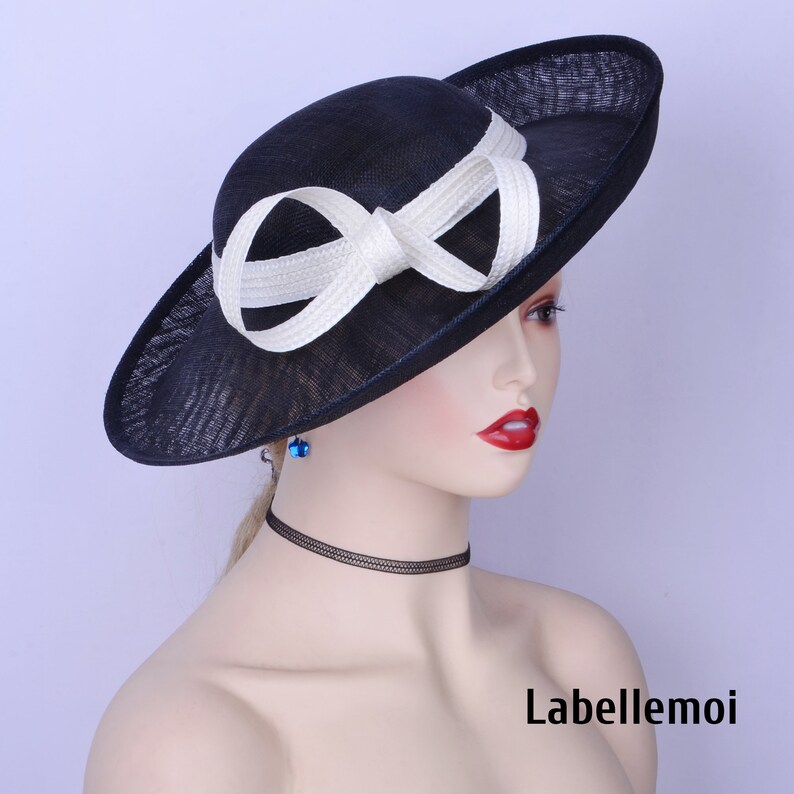 Unique Design Black/ivory Sinamay Hat Fascinator Cream Saucer - Etsy