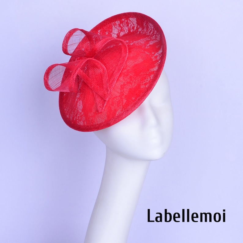New Red Fascinator Sinamay Base Disc Hatinator Lace Hat - Etsy