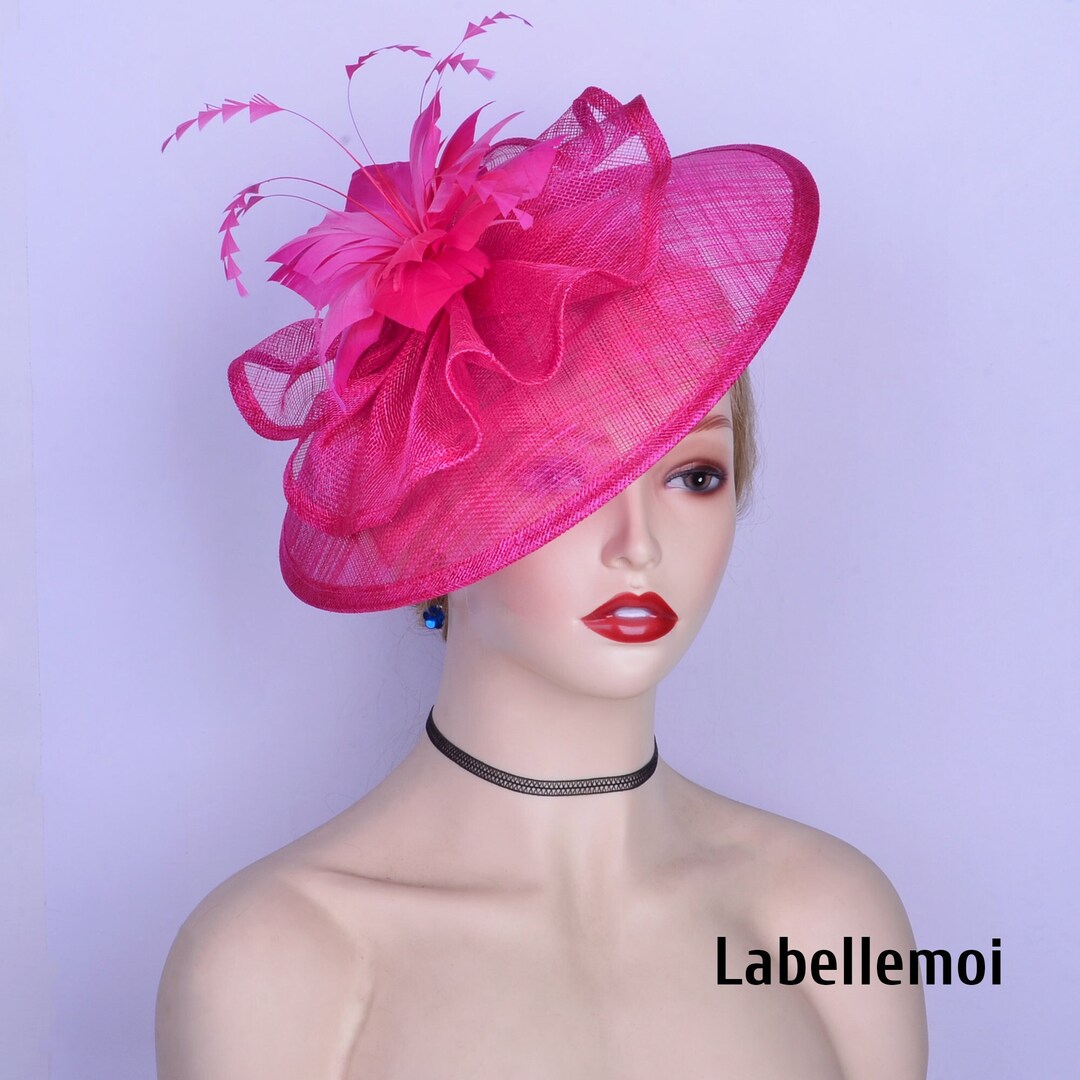 NEW Fuchsia Hot Pink Fascinator Royal Kentucky Derby Hat Sinamay Base ...