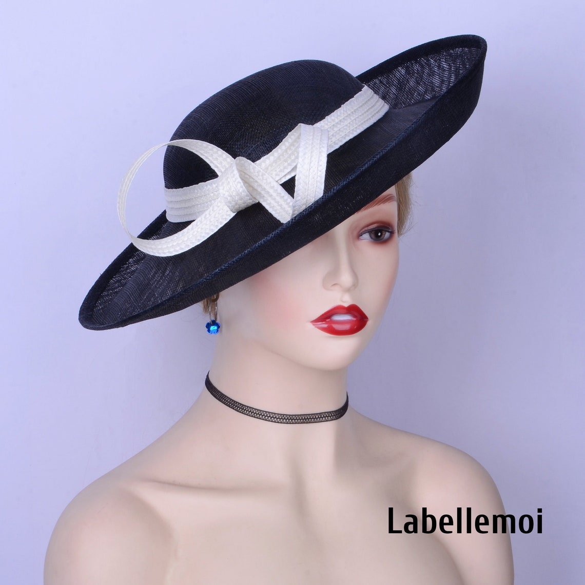 Unique Design Black/ivory Sinamay Hat Fascinator Cream Saucer - Etsy